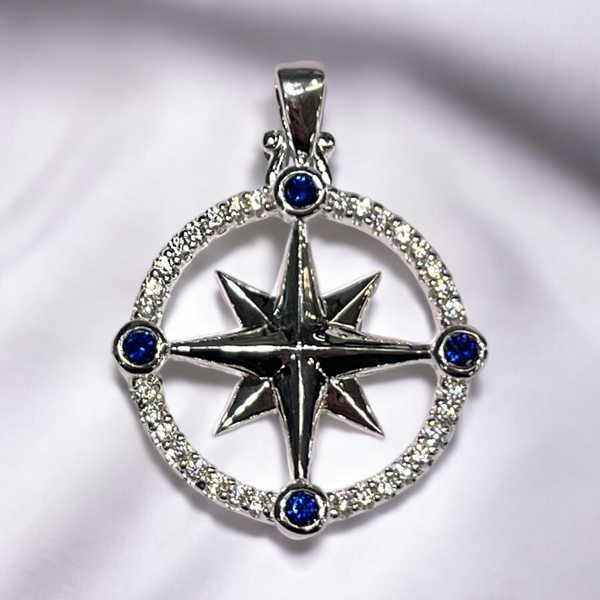 Sterling Silver Compass Rose w/ Cubic Zirconia’s – The Silver Unicorn